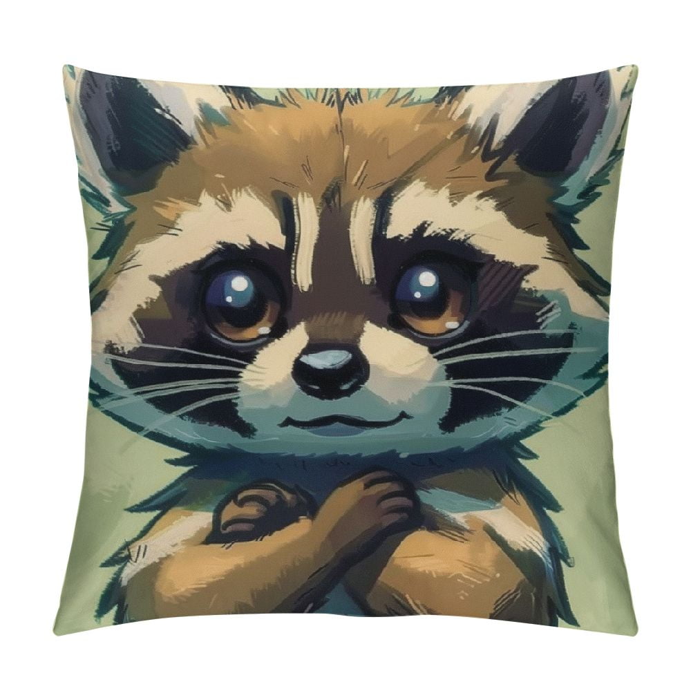 COMIO Cartoon Cute Raccoon Throw Pillow Covers Set, Square Throw Pillow ...