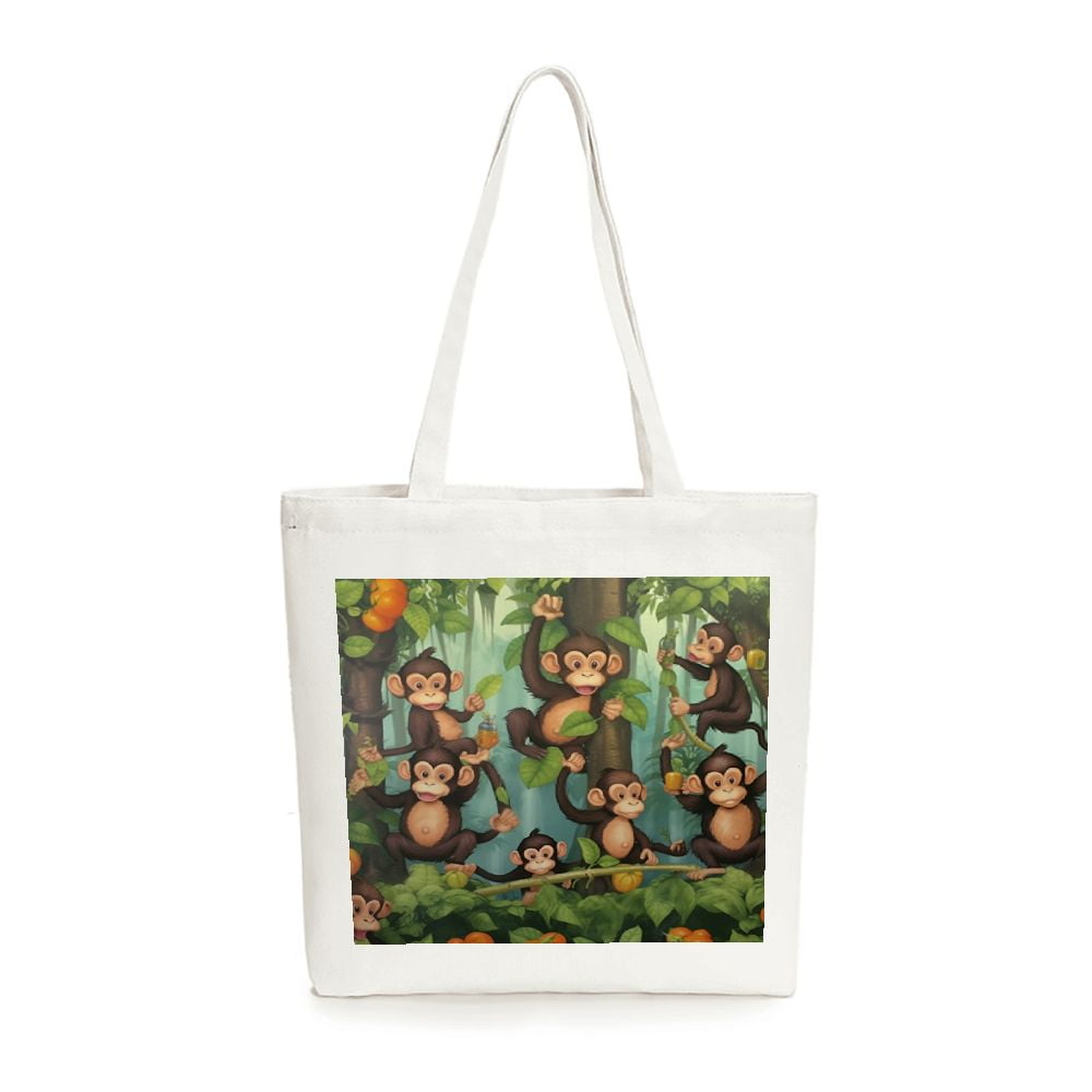 COMIO Cartoon Monkey Forest Large Canvas Tote Bag Reusable Grocery ...