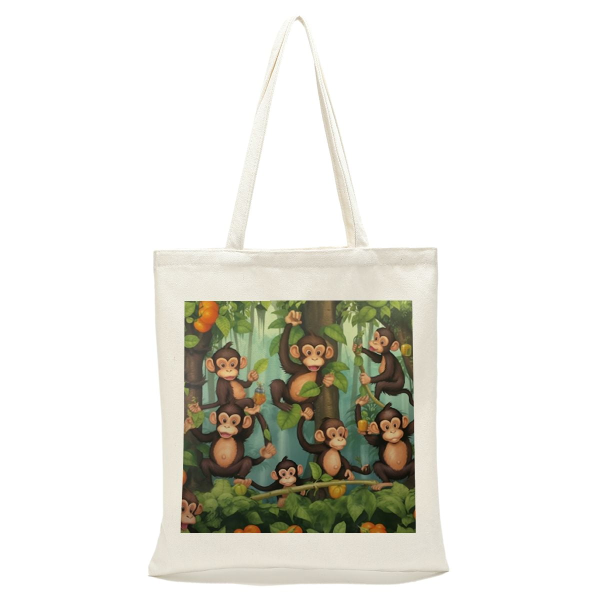 COMIO Cartoon Monkey Forest Large Canvas Tote Bag Reusable Grocery ...