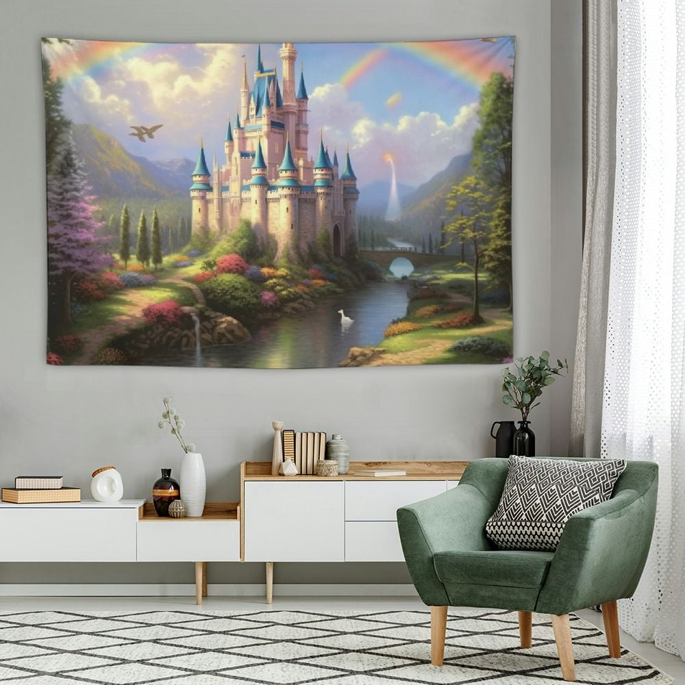 COMIO Castle Tapestry Trees and River in Fantasy Forest Wall Hanging ...