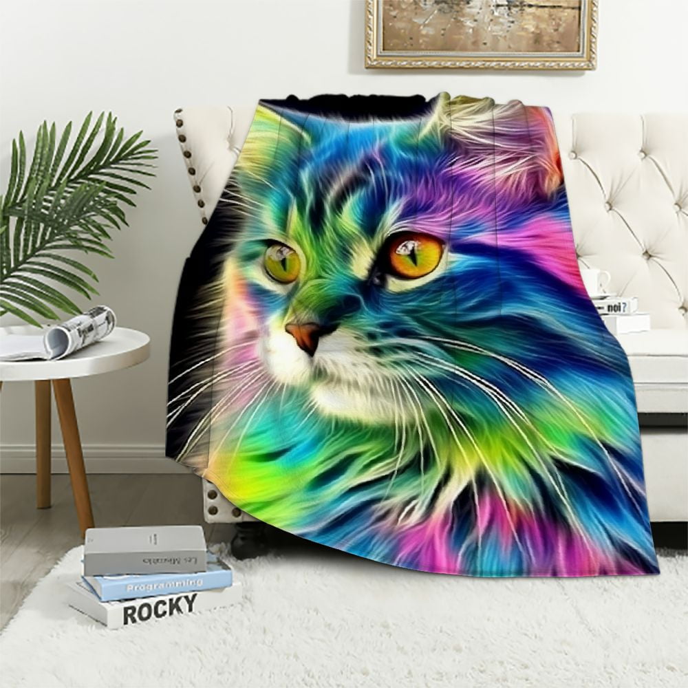 COMIO Cat Blanket for Girls Women Colorful Cat with Butterfly Throw ...