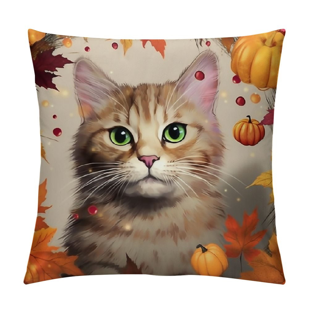 MLJA Cat Pumpkin Fall Pillow Covers , Lighted Fall Decor Farmhouse, Cat ...