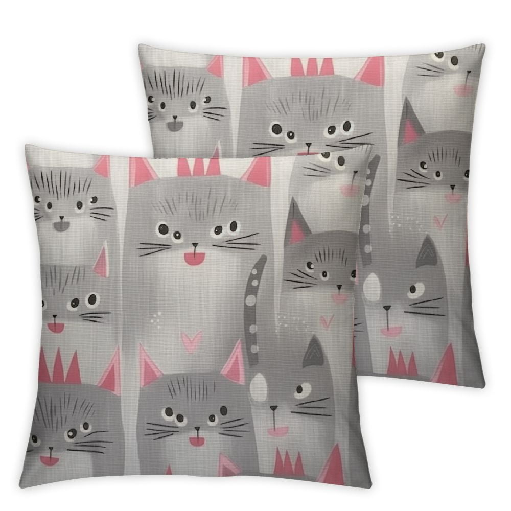 COMIO Cat Throw Pillow Cover Cute Cartoon Animal Kitten Head Doodle ...