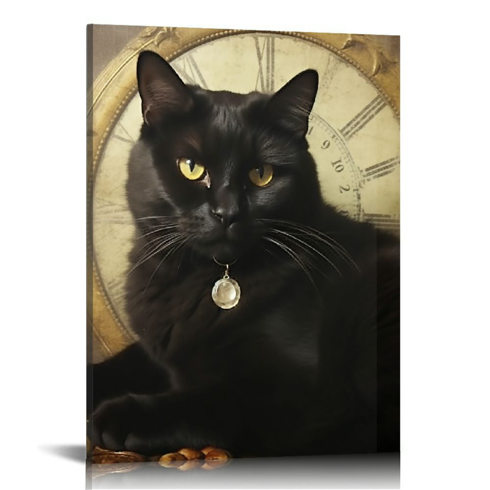 COMIO Cat Tin Logo Cat Wall Art Retro Interesting Black Cat Print ...