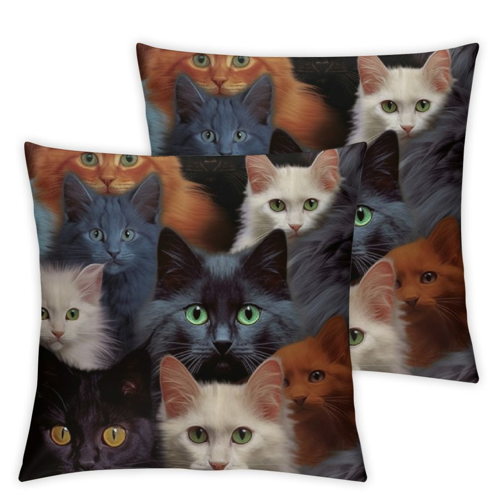 COMIO Cats Galore Throw Pillow Cover White Black Brown Cats Decorative ...