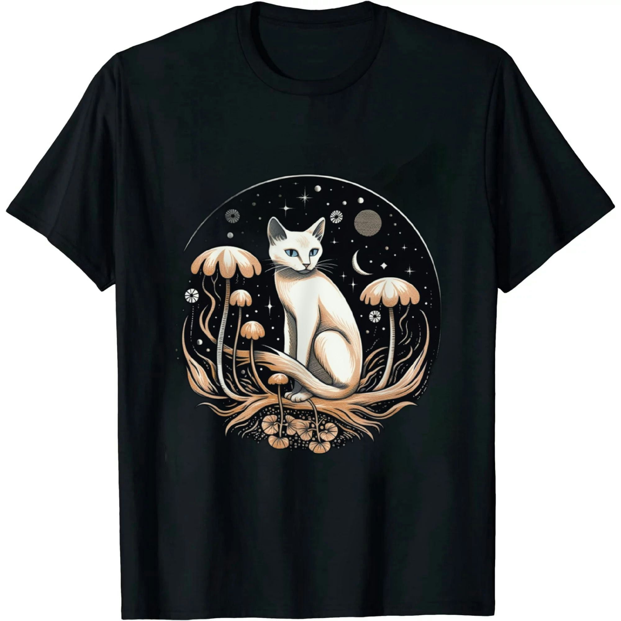COMIO Celestial Cat Moon Mushroom Cottagecore Witchy Tee for Women T ...
