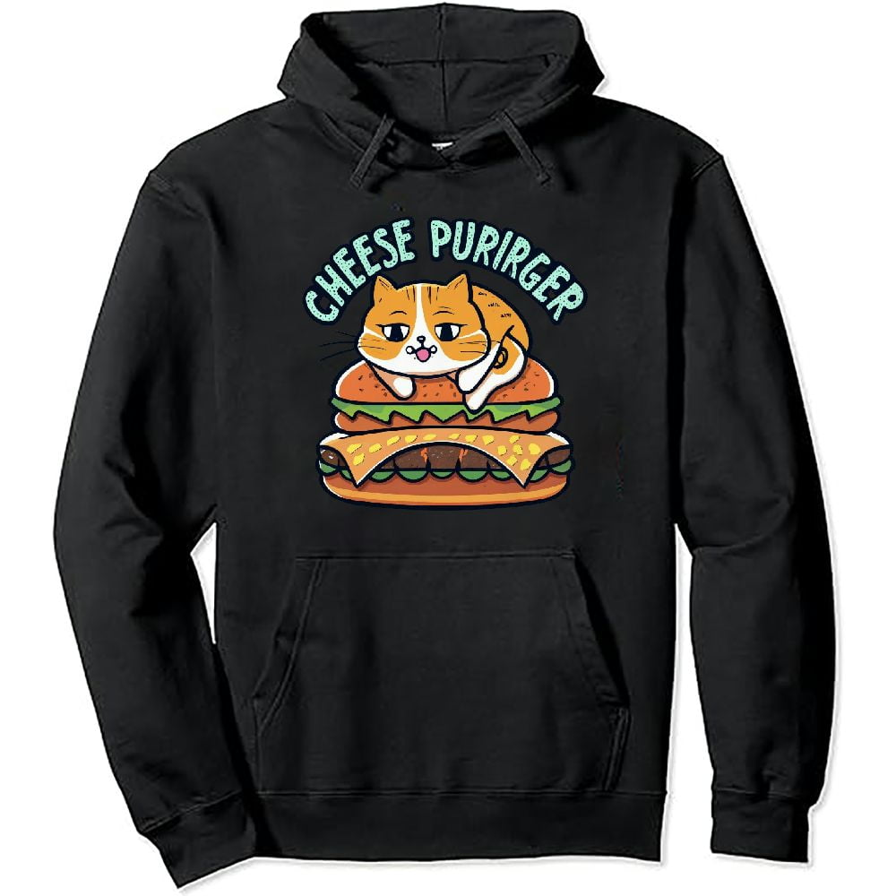 COMIO Cheese Purrrger Burger Funny Cat Kawaii Graphic Hoodie - Walmart.com