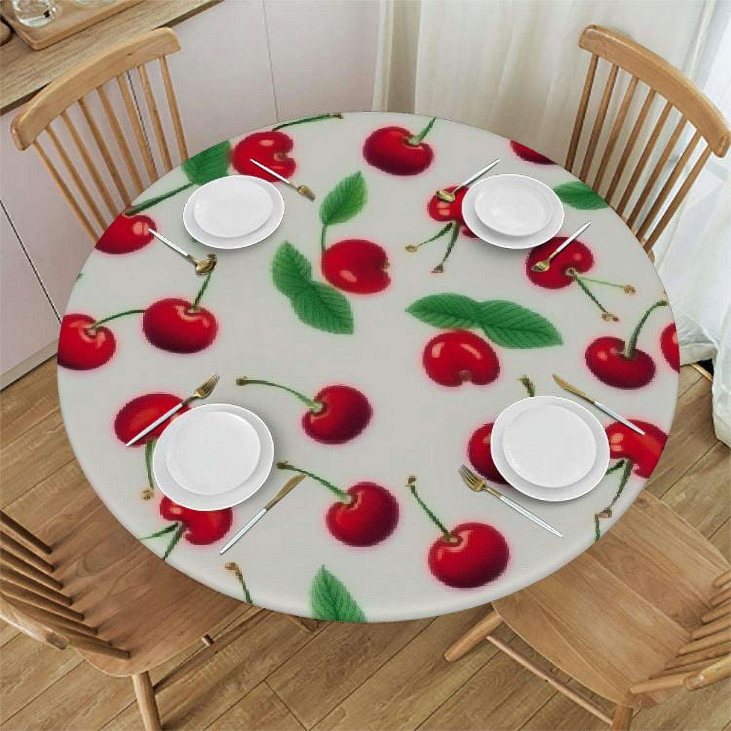 COMIO Cherry Decor Round Tablecloth White Tablecloth Cherry Kitchen ...