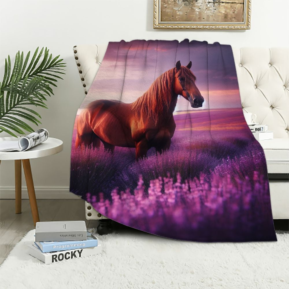 COMIO Chestnut Horse Blanket Lavender Field Sunset Floral Horse Blanket ...