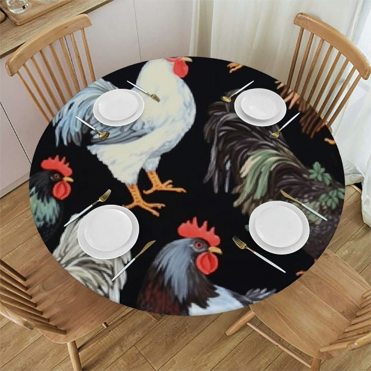COMIO Chicken Hen Round Tablecloth with Elastic Edge Fitted Table Cover ...