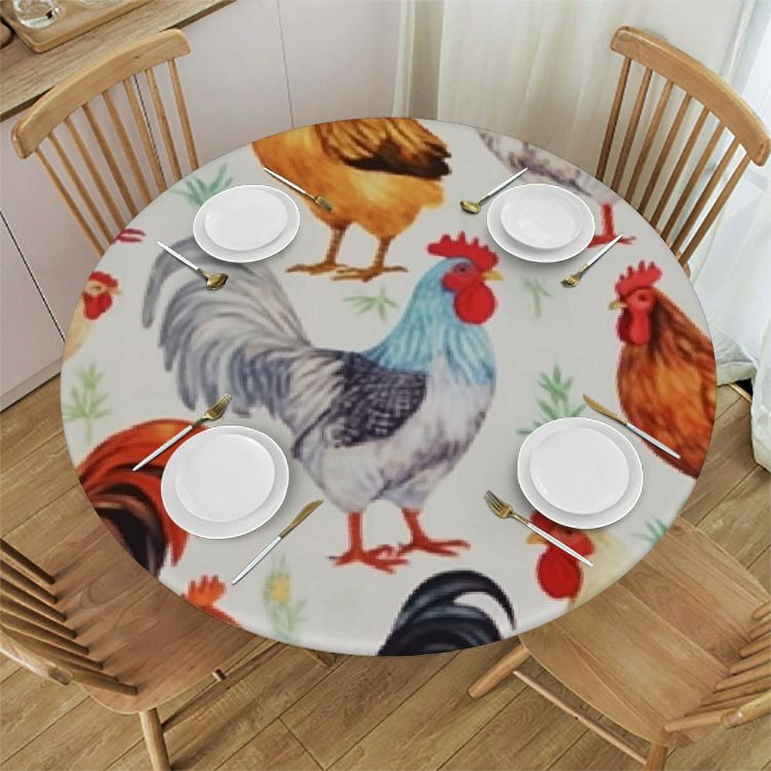 COMIO Chicken Round Tablecloth with Elastic Edge Fitted Waterproof ...