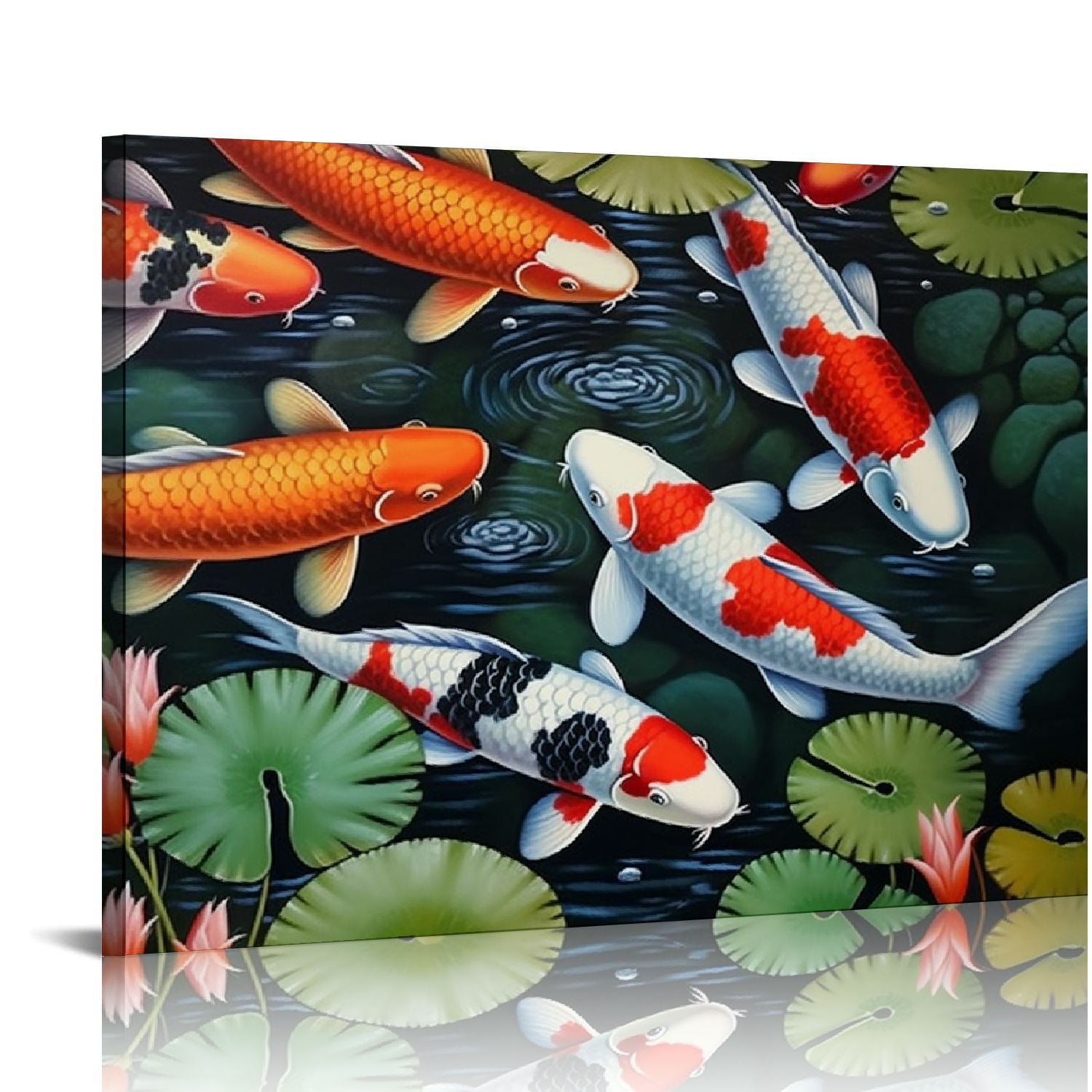 COMIO Chinese Abstract Nine Koi Fish Landscape Oil Painting on Canvas ...