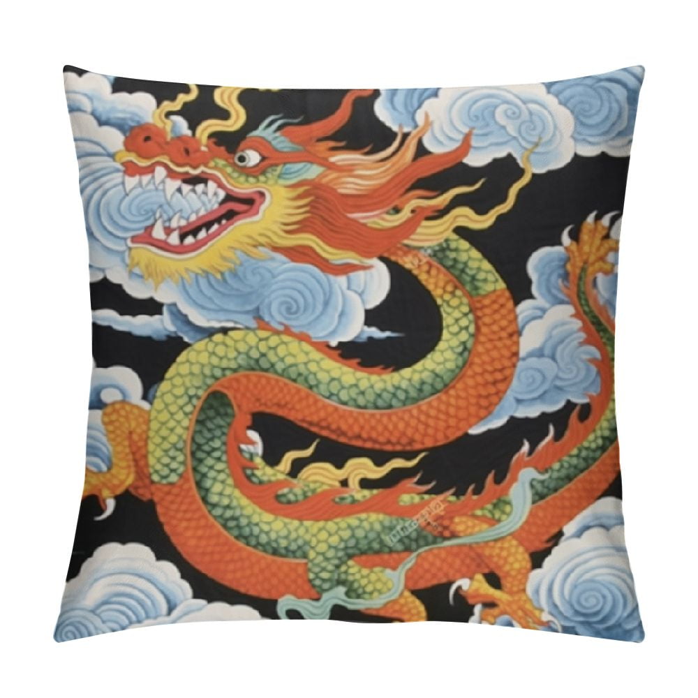COMIO Chinese Dragon Pattern Pillow Covers Trimmed Pillow Cover Cushion ...