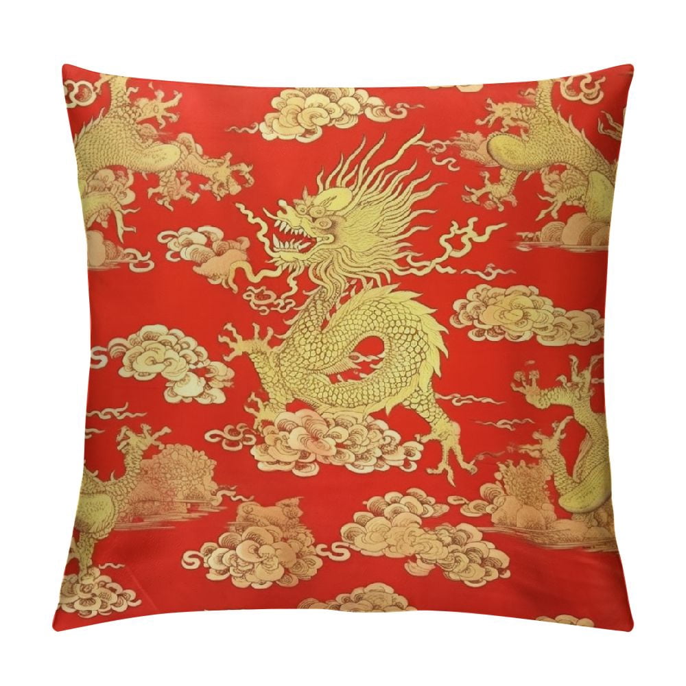 COMIO Chinese Dragons Pillow Covers of Chinese Red with Dragon and ...