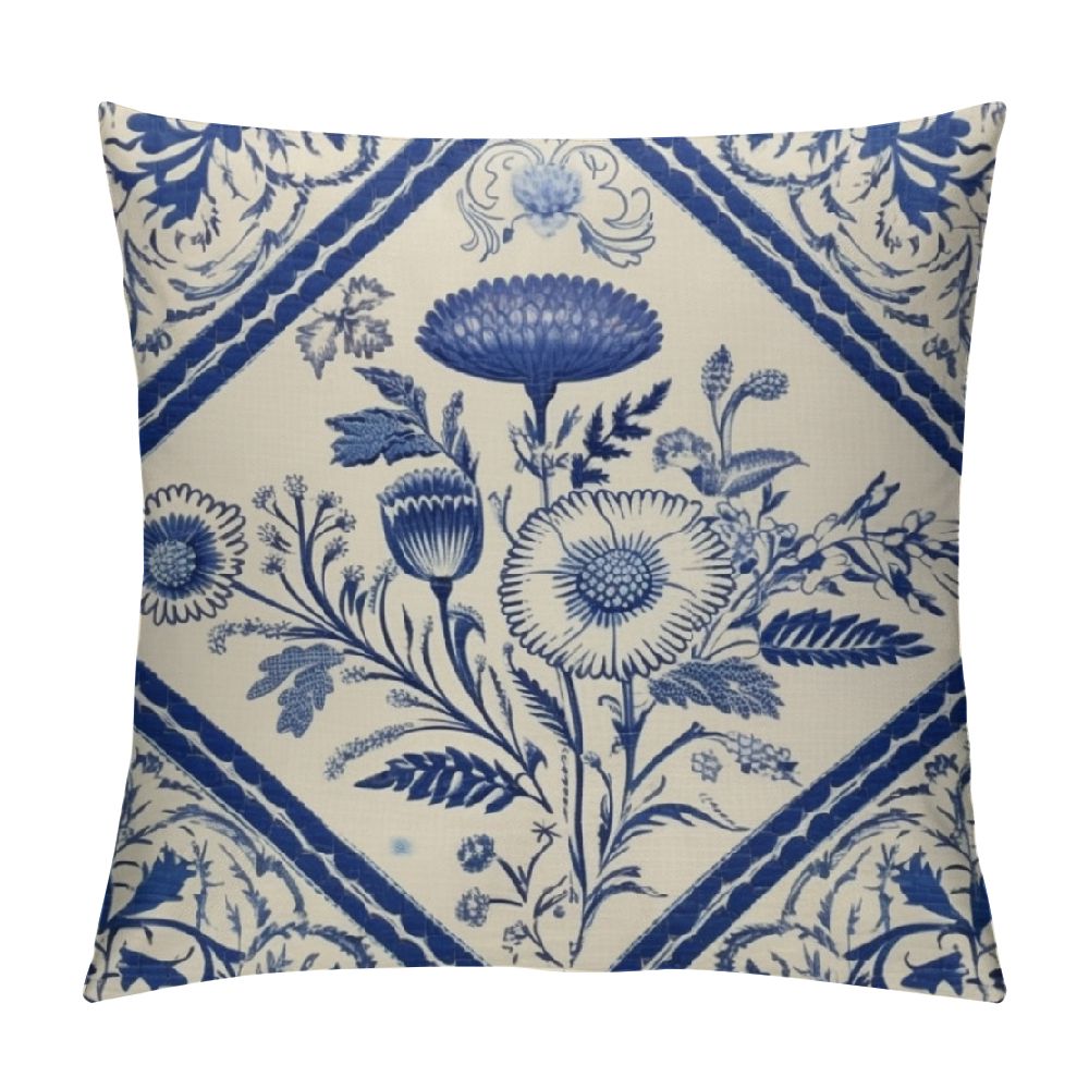 COMIO Chinese Style Blue and White Porcelain Print Pattern Cushion ...