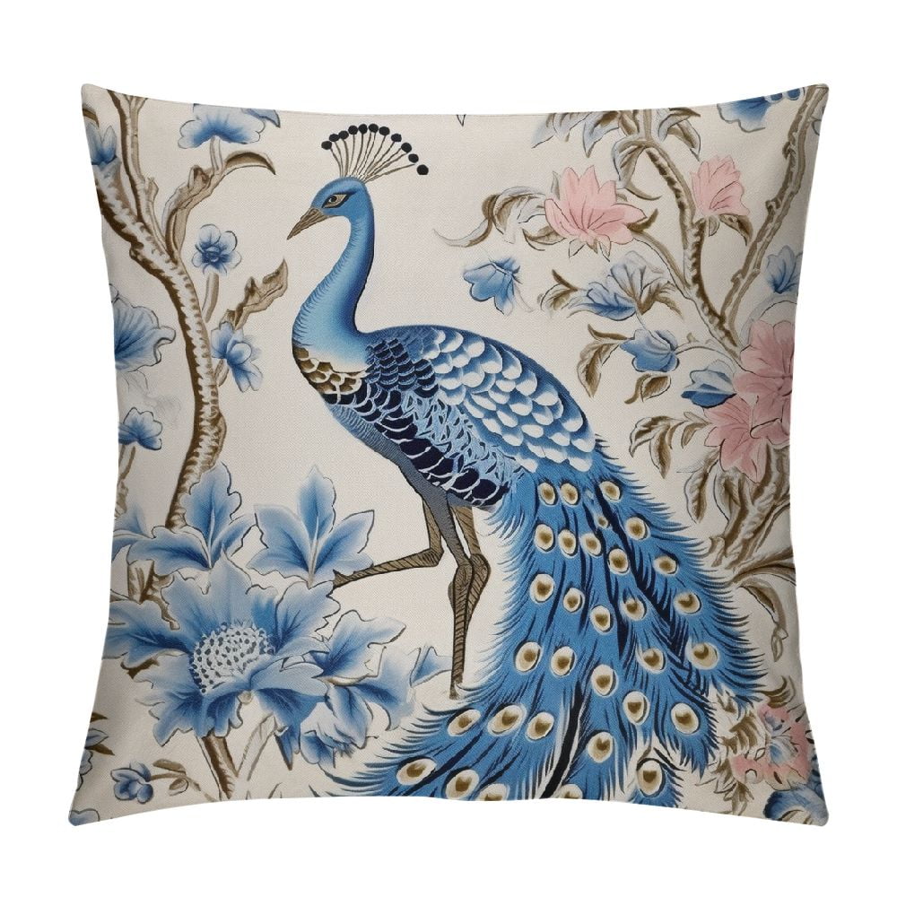 COMIO Chinese style blue and white porcelain peacock Pillow Covers ...