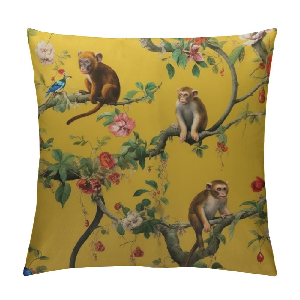 COMIO Chinoiserie Monkey World Yellow Decorative Pillow Covers Cozy ...