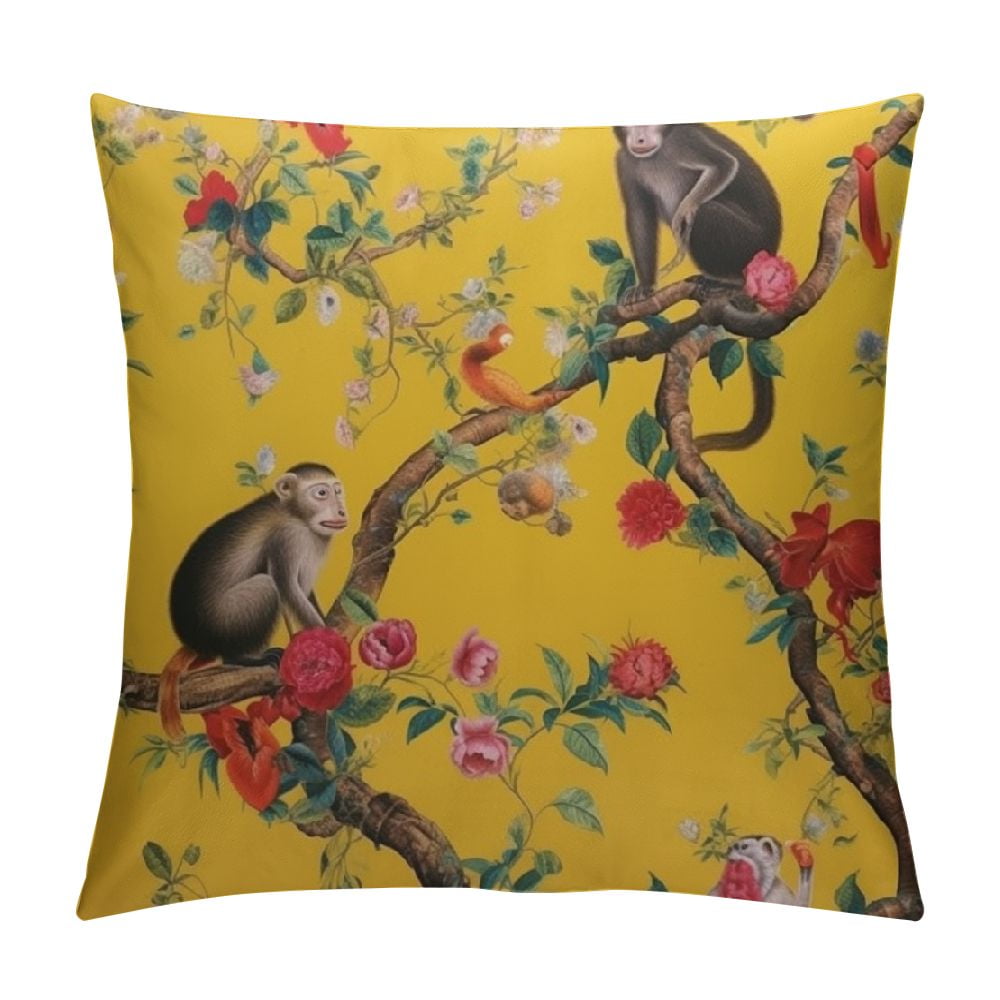 COMIO Chinoiserie Monkey World Yellow Decorative Pillow Covers Cozy ...