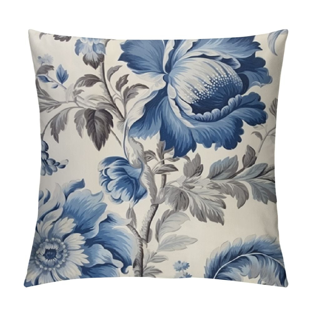 Comio Chinoiserie Pillow Cover Vintage Blue Flower Throw Pillow Covers