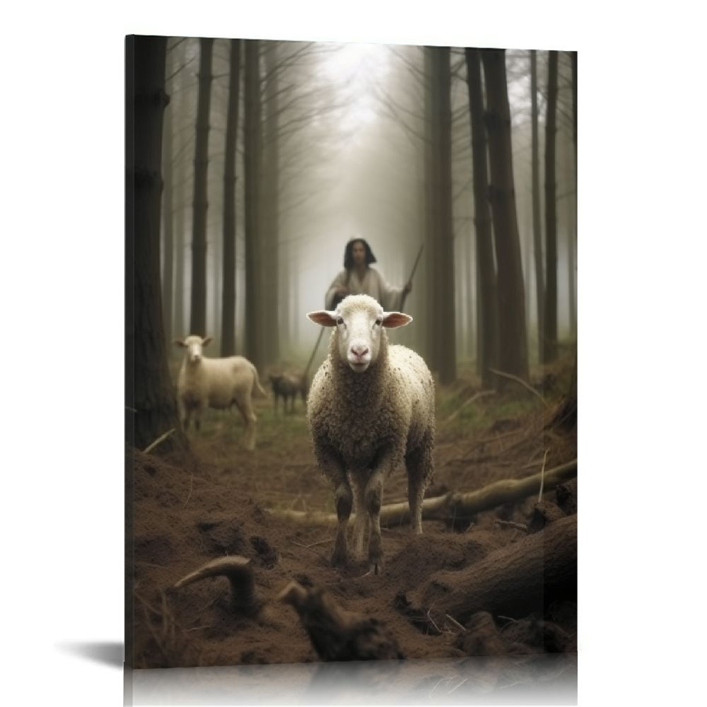 COMIO Christian Wall Art, Jesus and Lamb Canvas Wall Art, Jesus Chasing ...