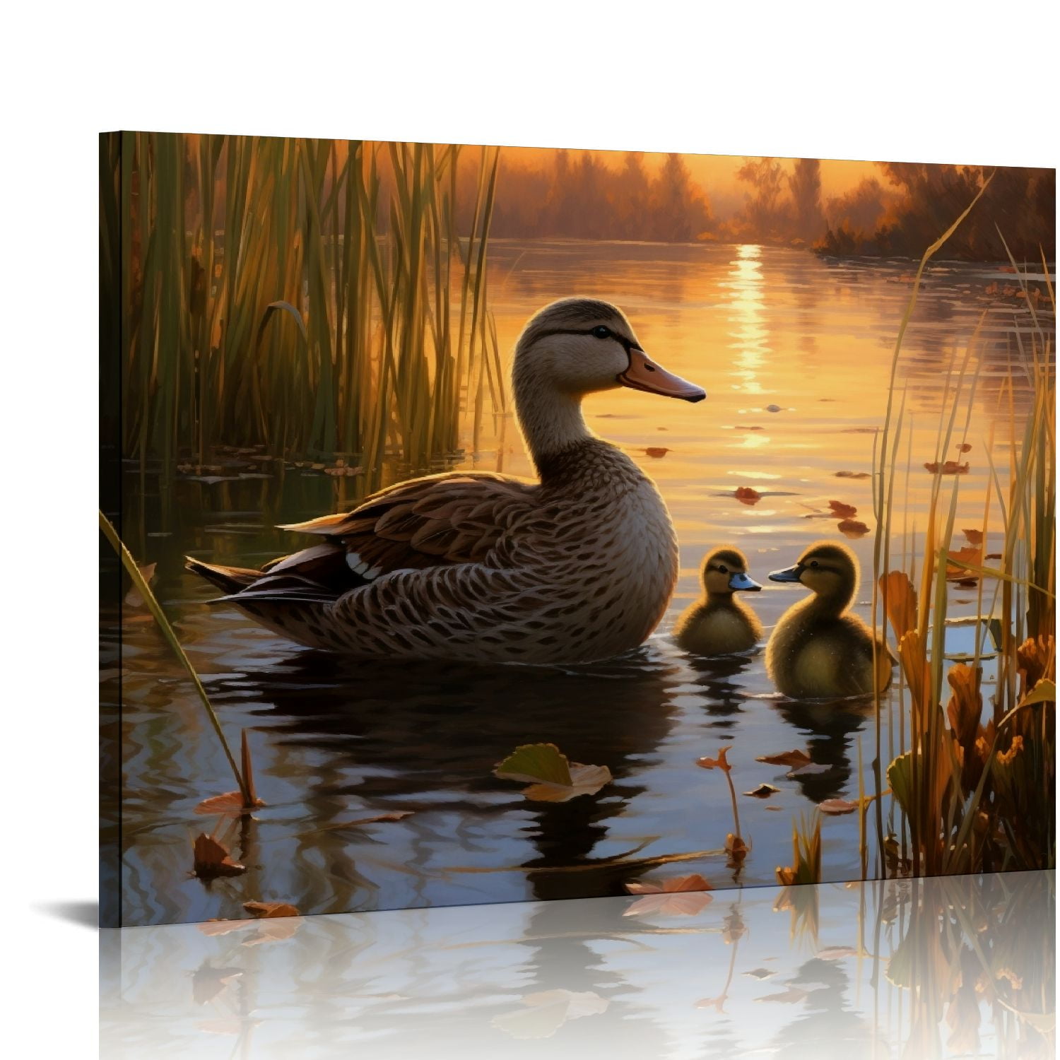 COMIO Christmas Day/Thanksgiving Decor Mallard Ducks in The Water Oil ...