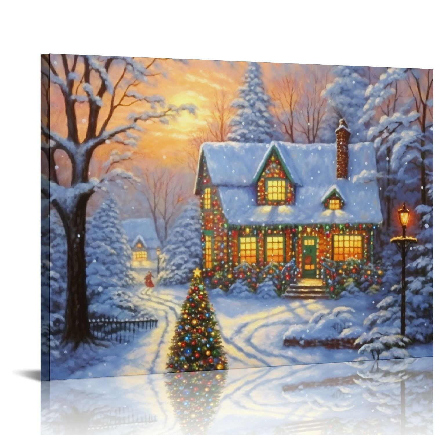 COMIO Christmas Decor Framed Canvas Wall Art, Winter Snowscape ...