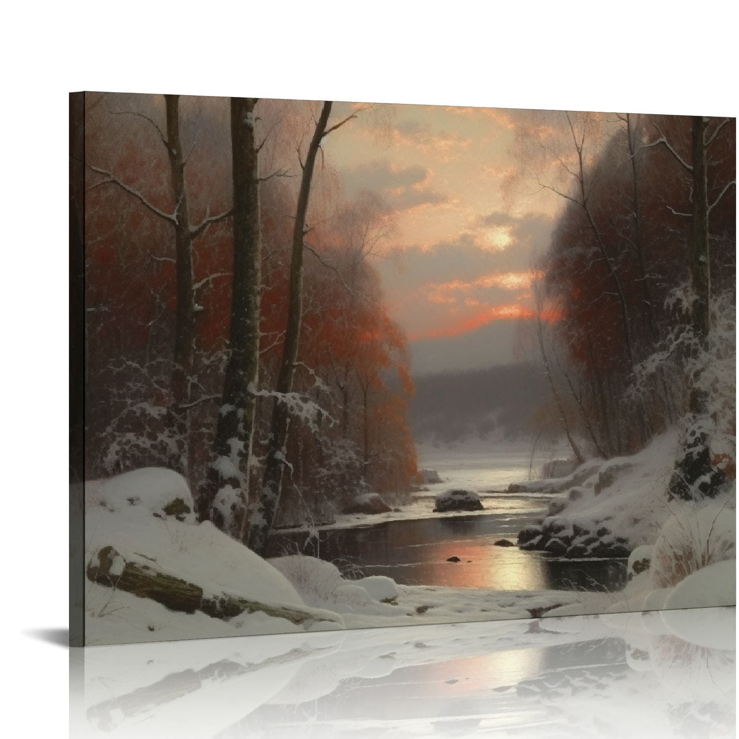 COMIO Christmas Framed Canvas Wall Art Decor, Winter Vintage Landscape ...
