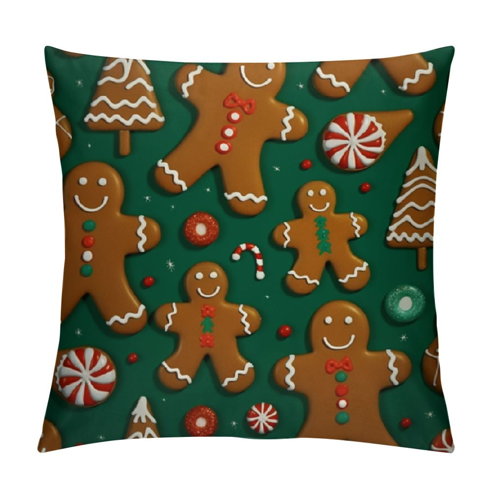 COMIO Christmas Gingerbread Man and Candy Cane Pillow Covers, Colorful ...