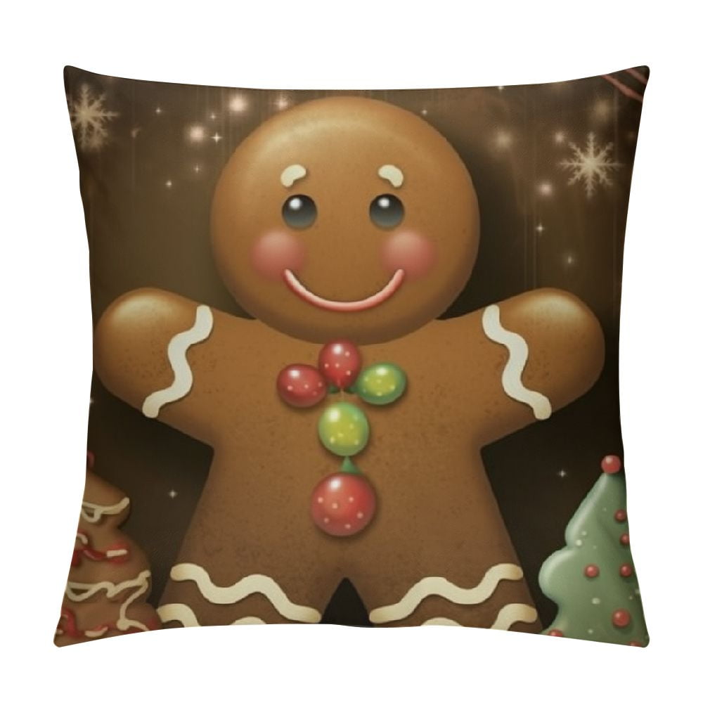 COMIO Christmas Pillow Covers Gingerbread Man Throw Pillow Decorative ...