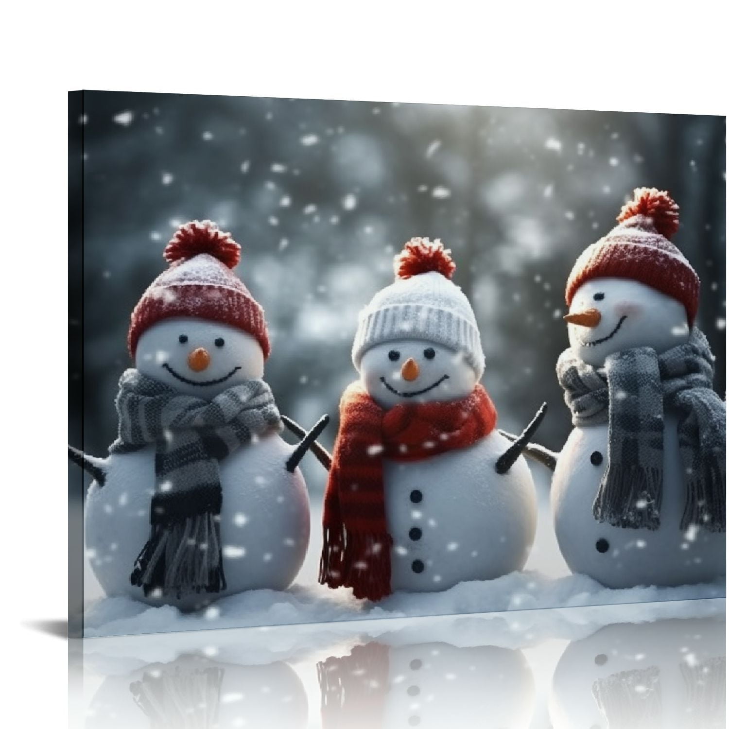 COMIO Christmas Snowman Wall Art Santa Claus Hat Red and White Scarf Posters Christmas Decor ...