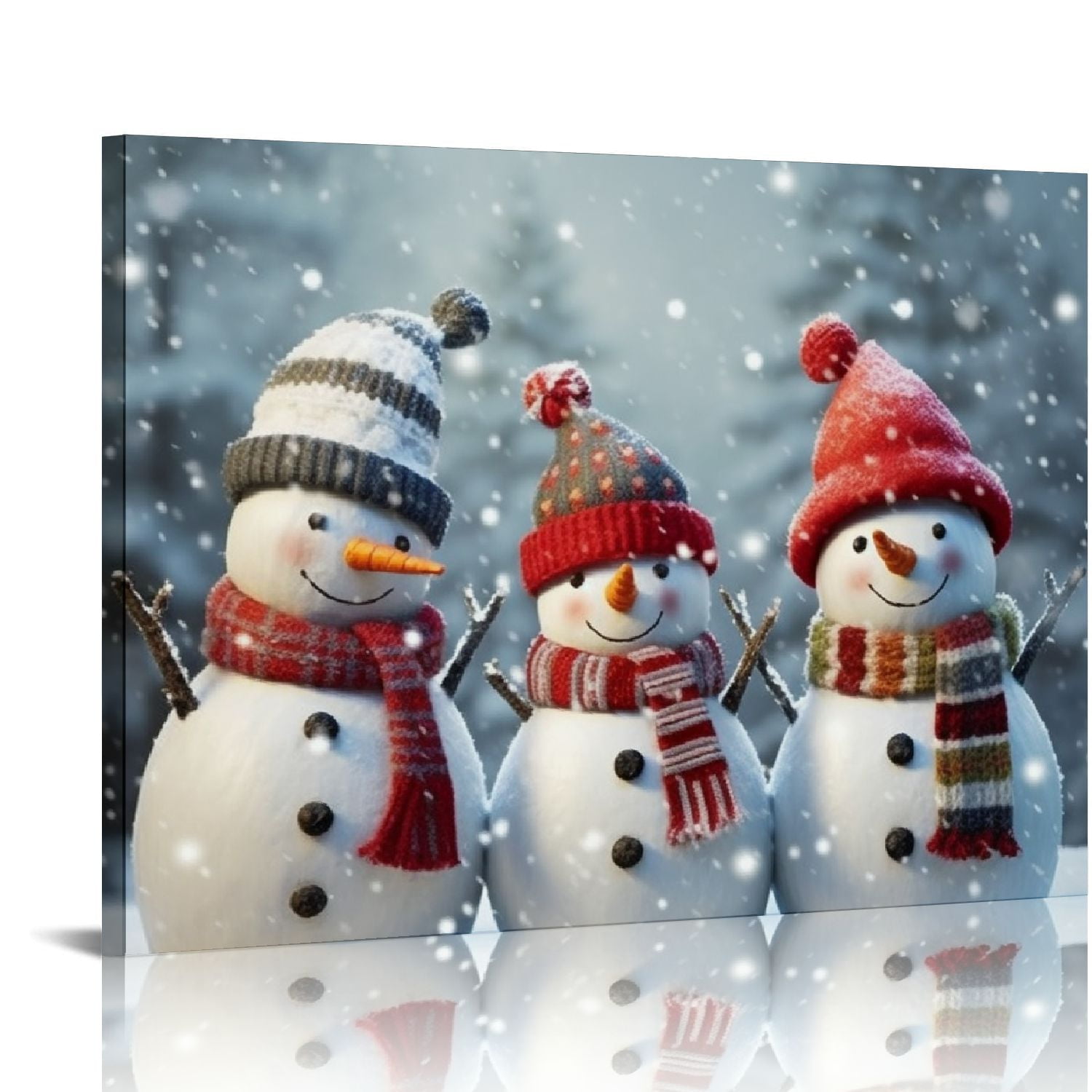COMIO Christmas Snowman Wall Art Santa Claus Hat Red and White Scarf ...
