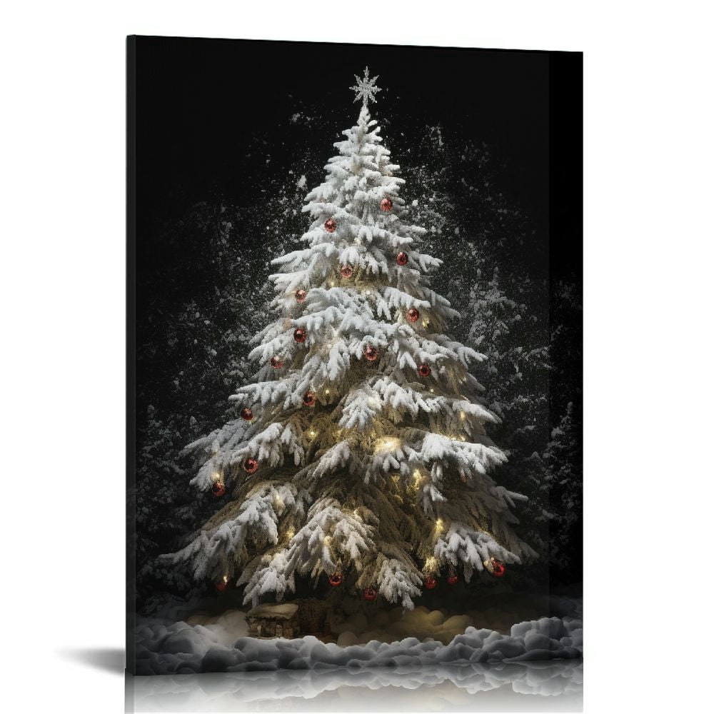 COMIO Christmas Tree Canvas Wall Art Decorations Snowy Weather Poster ...