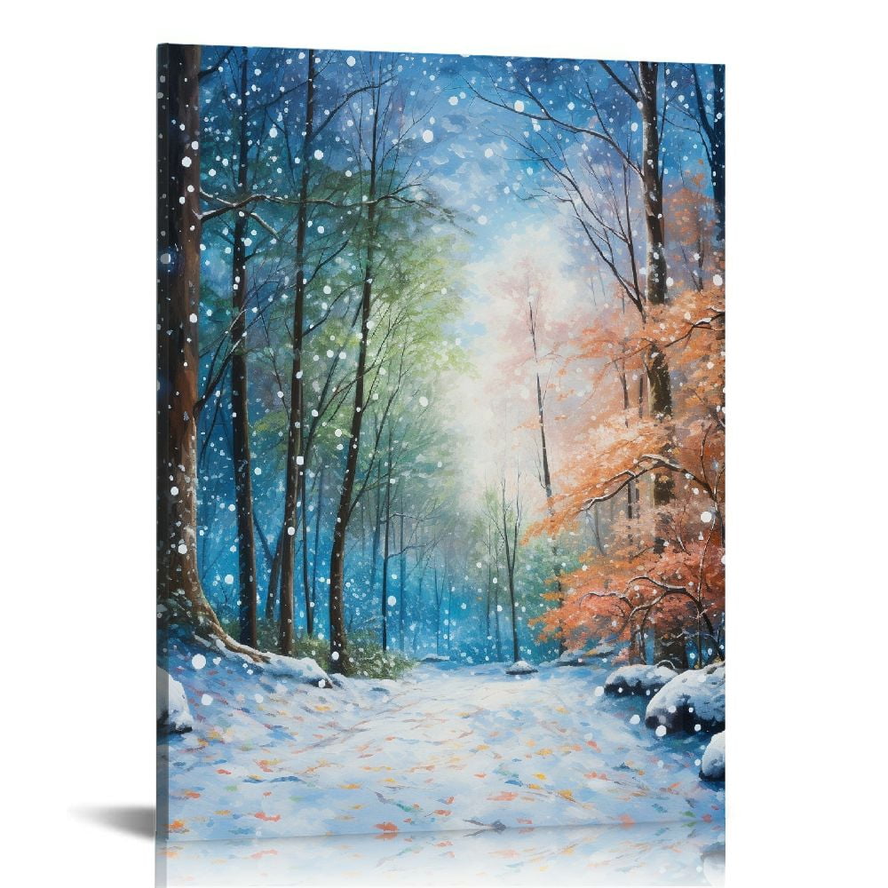 COMIO Christmas Tree Canvas Wall Art, Winter Snow Scene Poster Pictures ...