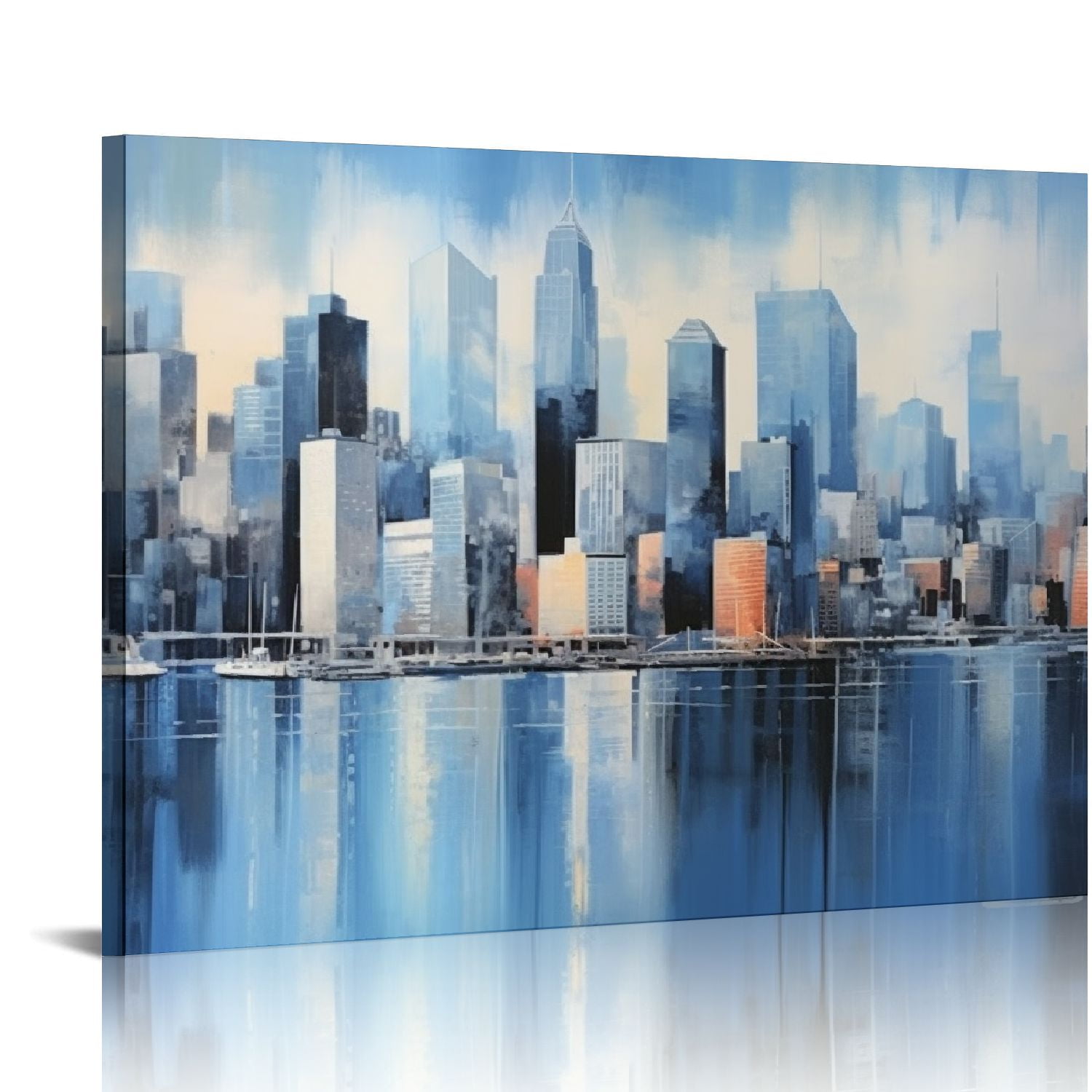 COMIO City Wall Art Abstract Navy Blue Cityscape Canvas Painting New ...
