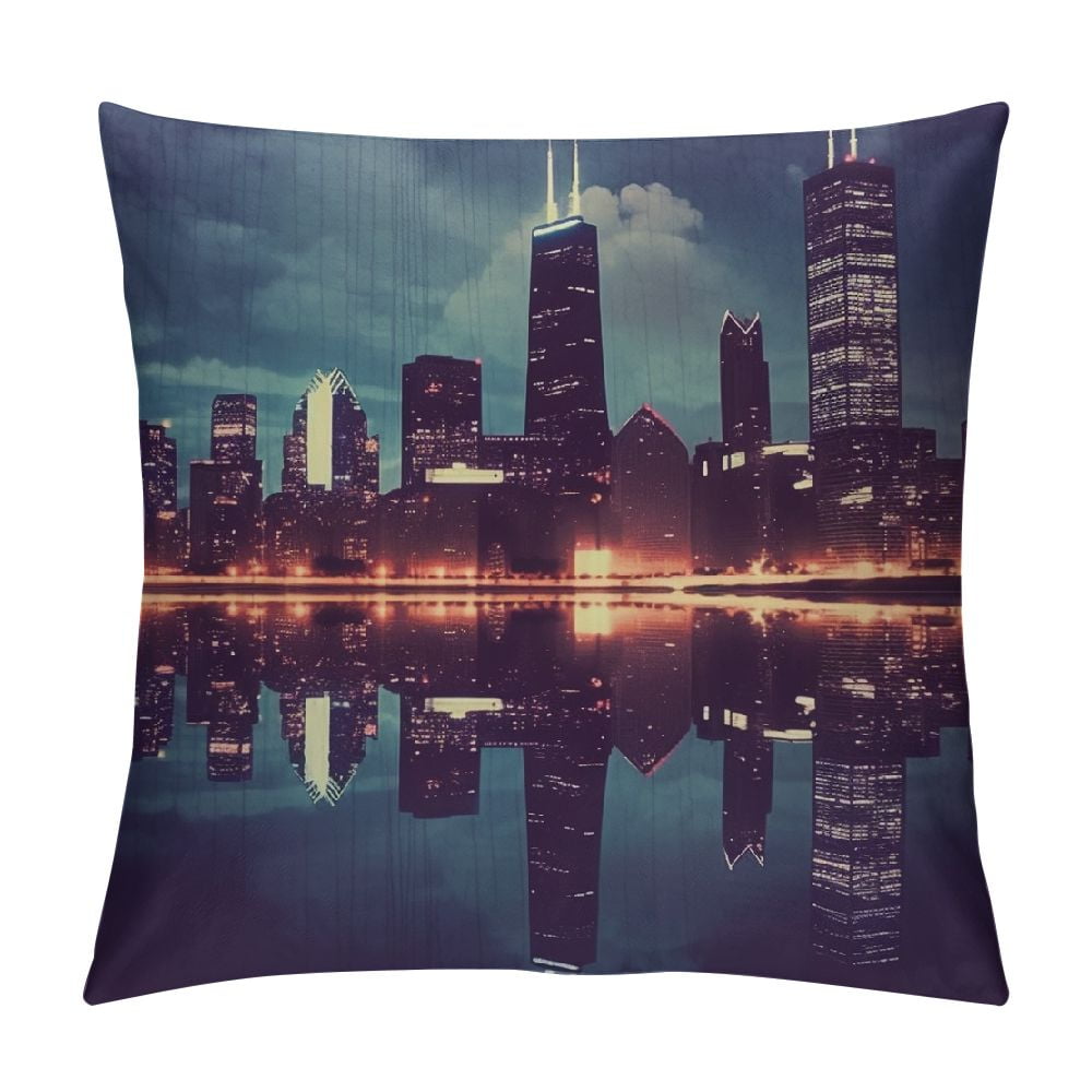 COMIO Cityscape Couch Pillow Cover, Modern City Skyline Building Night ...