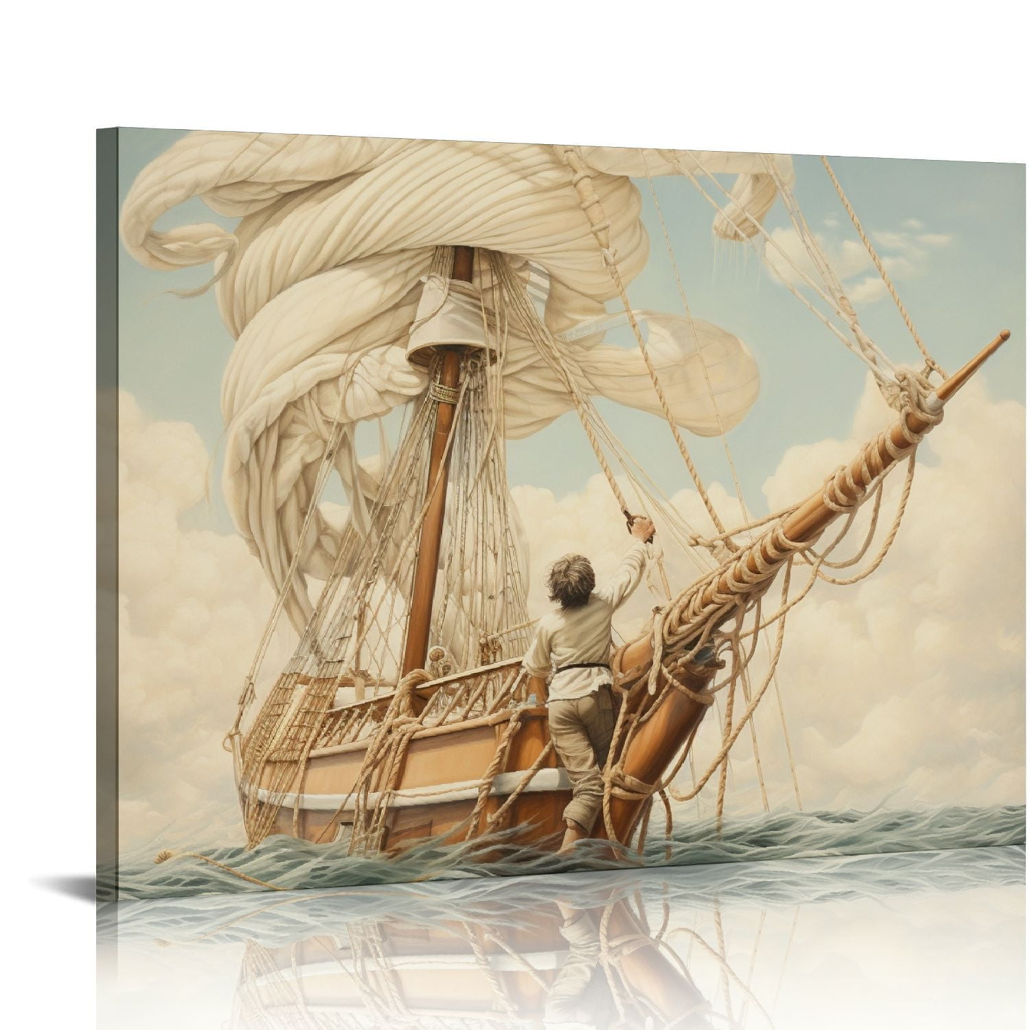 COMIO Coastal Canvas Wall Art Hand Painted Boat Still Life Painting ...