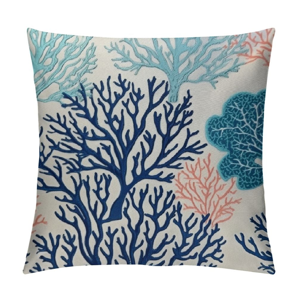 COMIO Coastal Pillow Covers Coral Branch Ocean Themed Beach Decor Throw ...