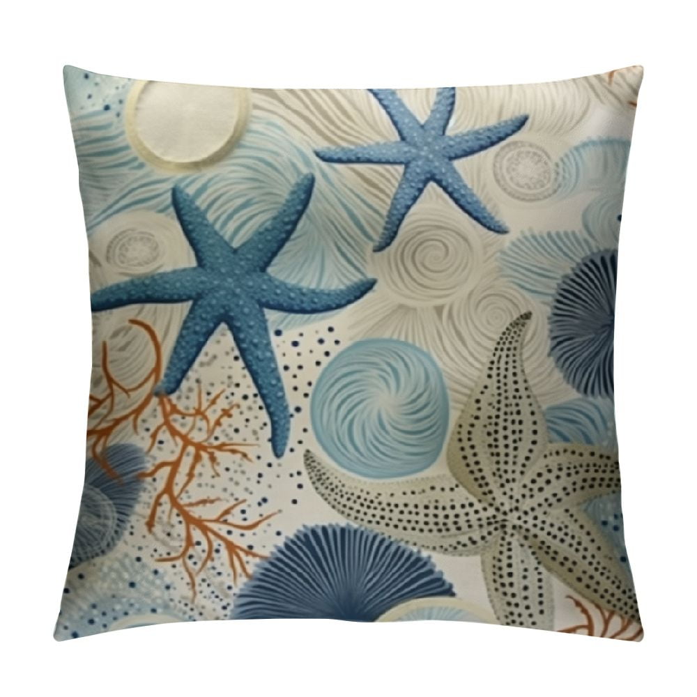 COMIO Coastal Pillow Covers,Ocean Beach Seashell Coral Starfish Throw ...