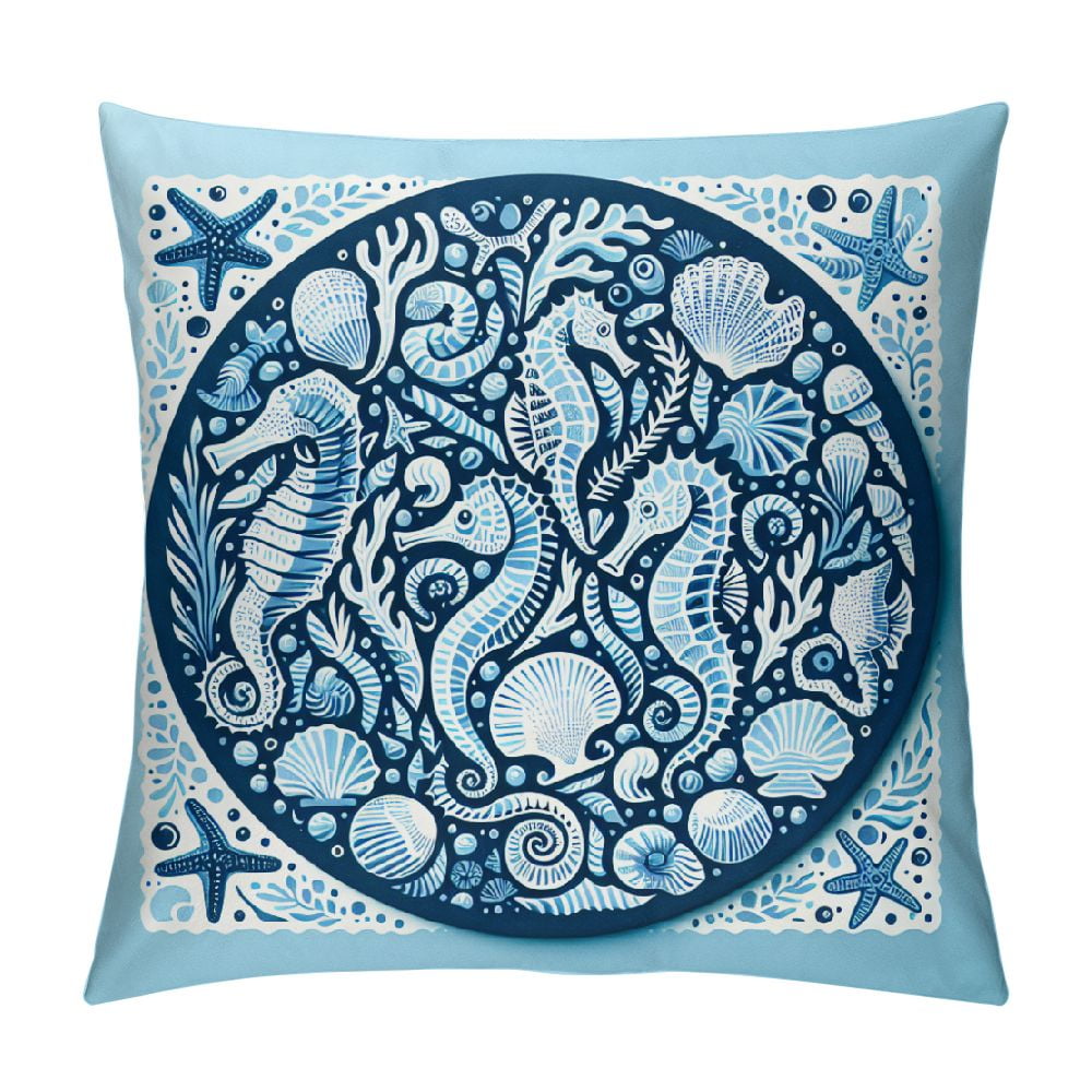 COMIO Coastal Pillow Covers Sea Horse Ocean Themed Beach Decor Throw ...