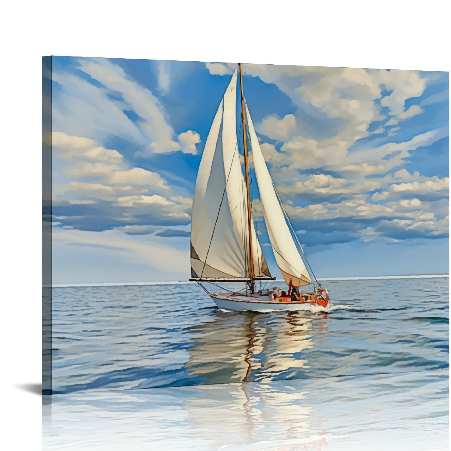 COMIO Coastal Sailing Boat Canvas Wall Art - Blue and White Nautical ...