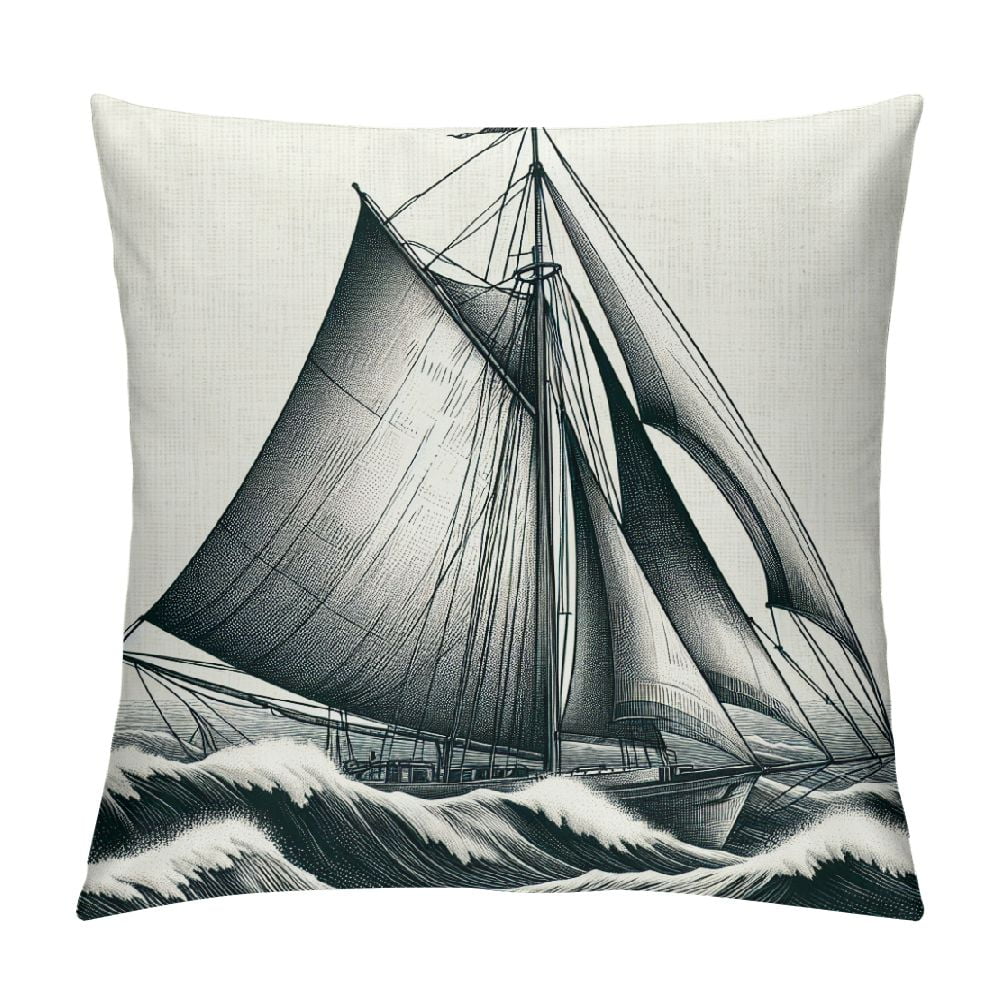 COMIO Coastal Sailing Throw Pillow Case Blue Compass/Anchor/Sailboat ...