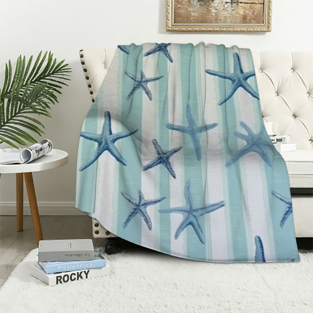 COMIO Coastal Starfish Pattern Navy Blue Pattern Throw Blanket Soft ...