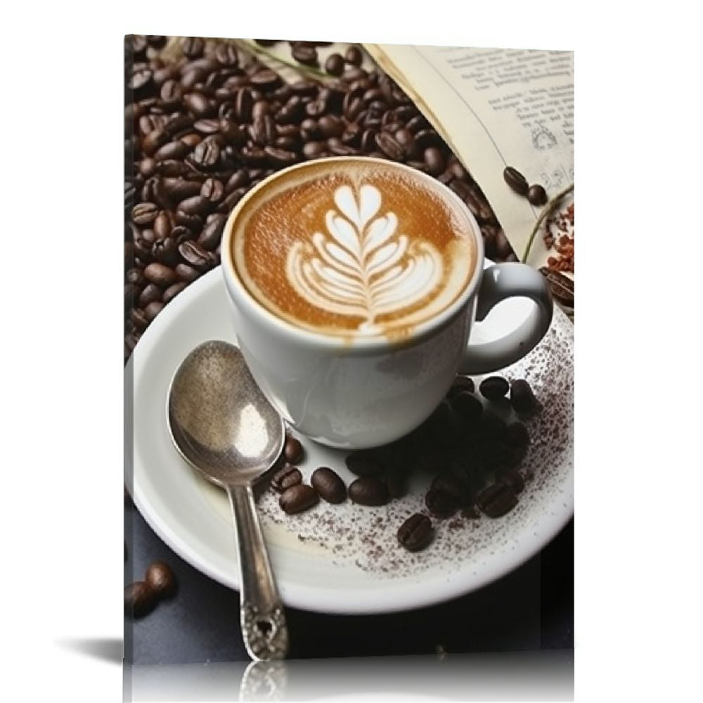 COMIO Coffee Wall Art Coffee Beans Picture Framed Canvas Print in off ...