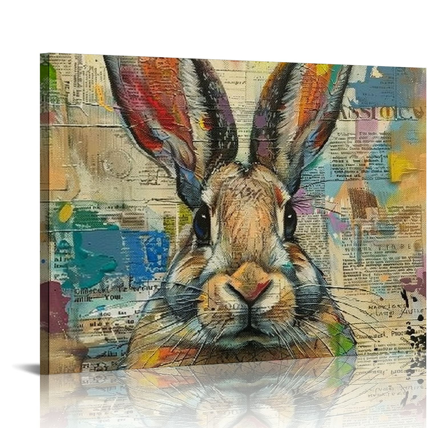 COMIO Collage Rabbit Canvas Painting Wall Art Newspaper Easter Bunny ...