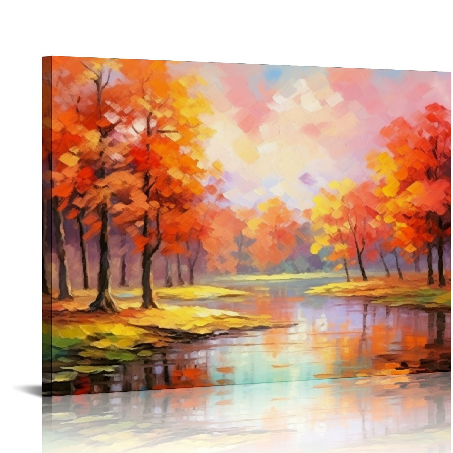 COMIO Colorful Autumn Trees By The Lake In Autumn Modern Framed Wall ...
