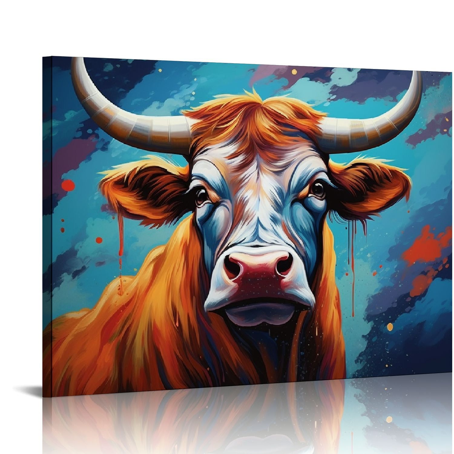 COMIO Colorful Cow Painting on Canvas, Palette Knife Heavy Textured ...