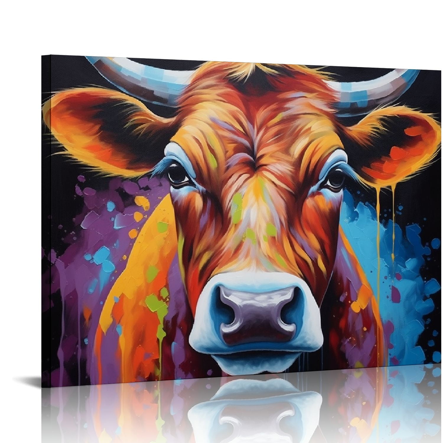 COMIO Colorful Cow Painting on Canvas, Palette Knife Heavy Textured ...