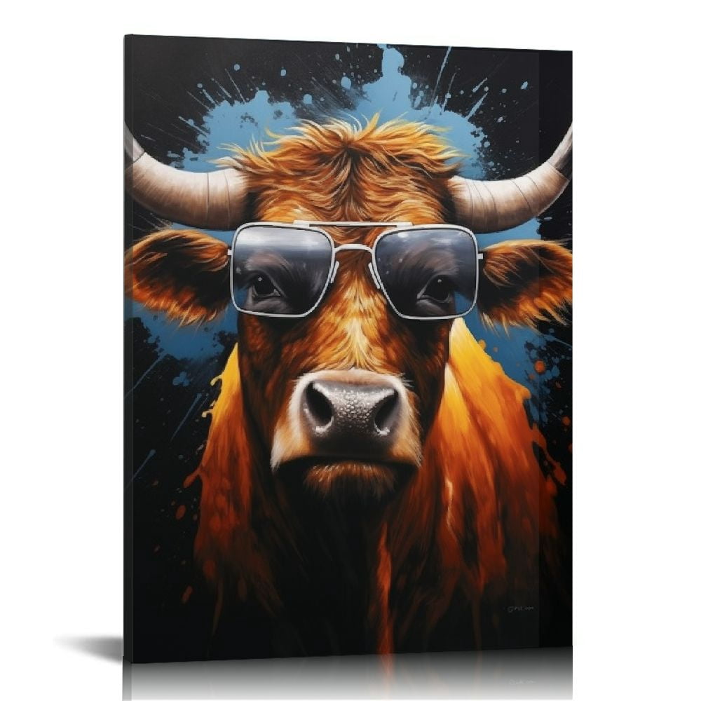 COMIO Colorful Cow Painting on Canvas, Palette Knife Heavy Textured ...