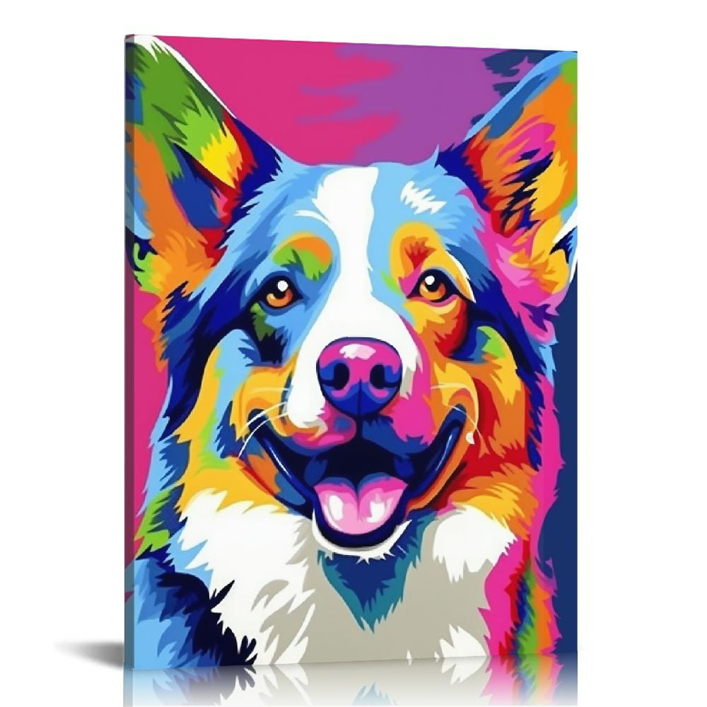 COMIO Colorful Dog Pictures Wall Decor Corgi Dog Canvas Wall Art Poster ...