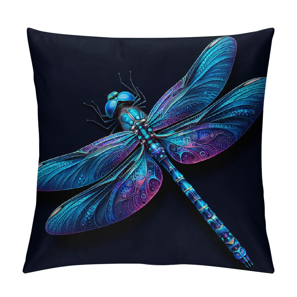 QZHH Colorful Dragonfly Throw Pillow Cover Blue Teal Turquoise ...